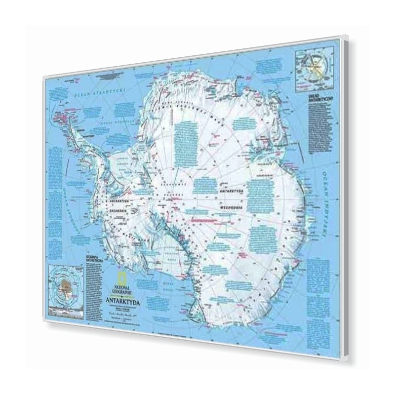 Mapa w ramie ALU Antarktyda fizyczna 1:4,5 mln, 160x120cm. NG